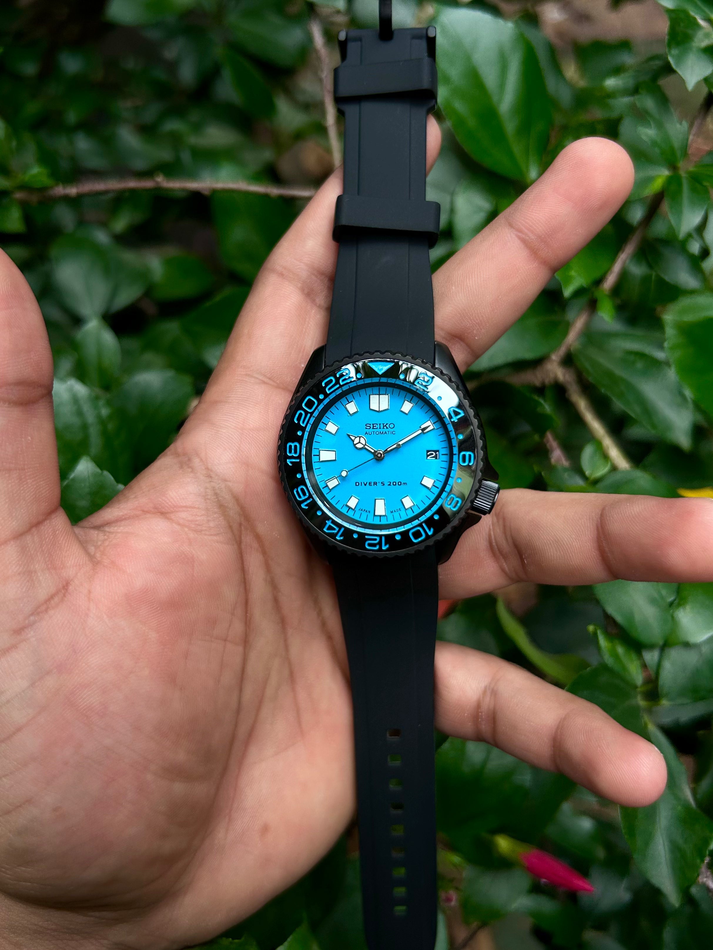 Seiko Dual Time Divers Black & Blue Automatic Homage Mod Watch – India ...